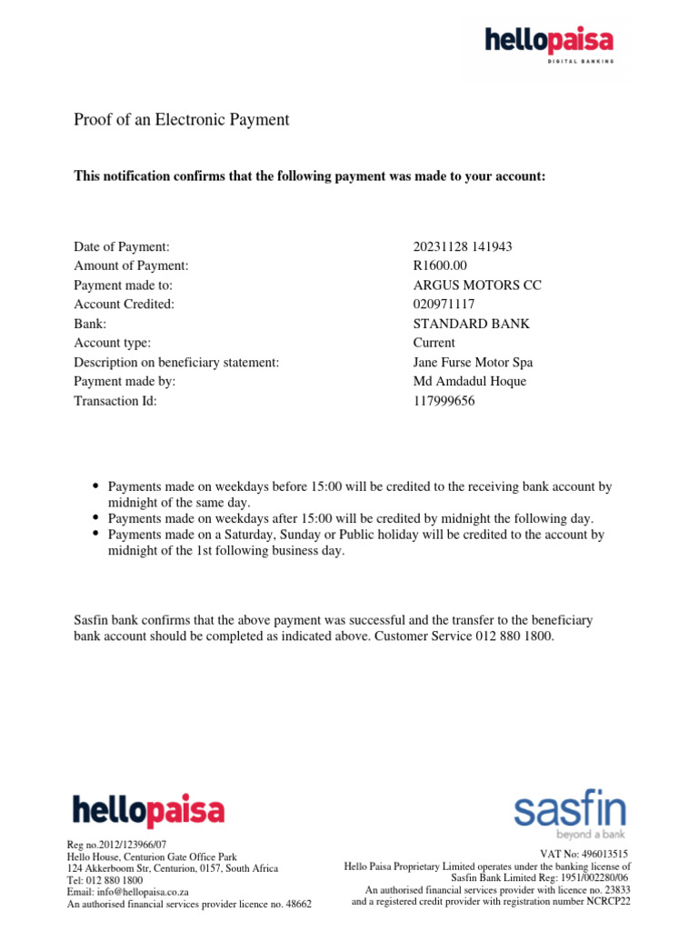 Hello Paisa Payment Confirmation | PDF