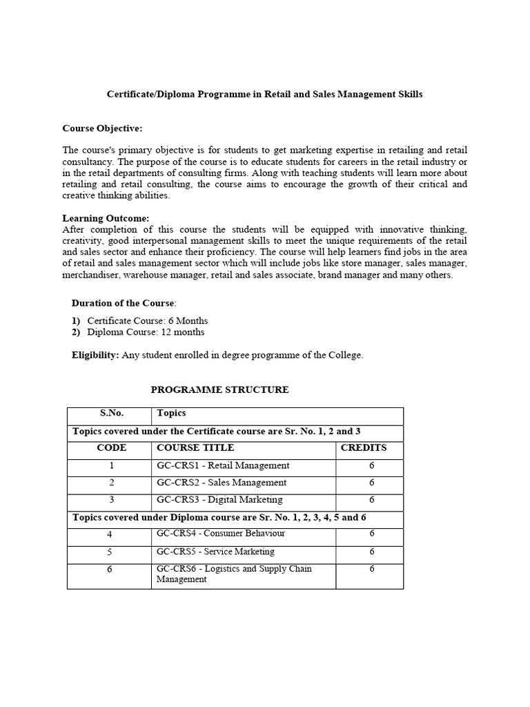 Retail and Sales Management skills | PDF