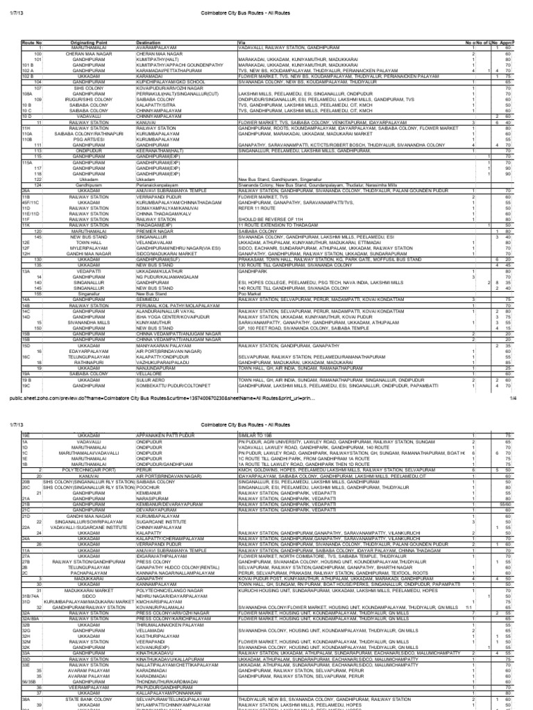 Coimbatore City Bus Timings Guide | PDF | Transport Buildings And ...