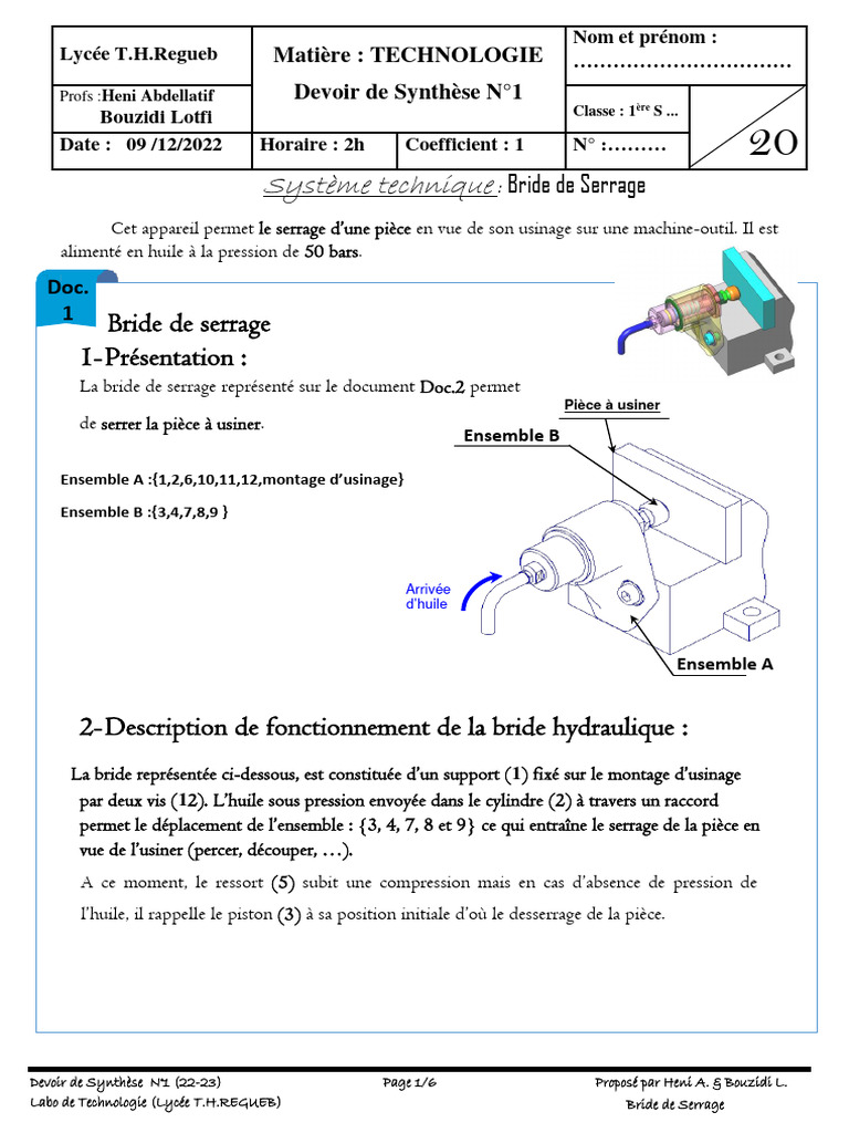 DS1 1ère 22 23 Bride | PDF | Usinage | Processus industriels