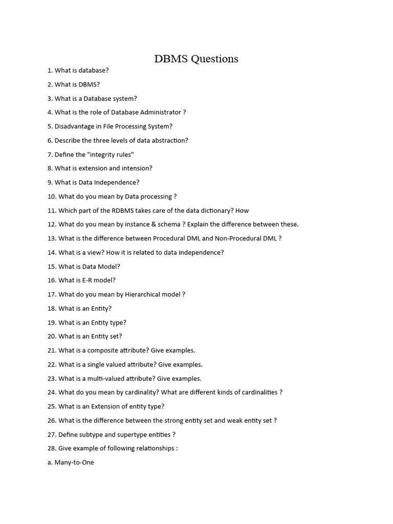 DBMS Questions | PDF | Sql | Relational Model