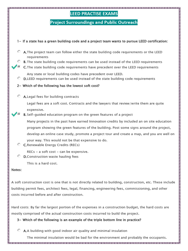 LEED PRACTISE EXAMS - Project Surroundings & Public Outreach | PDF