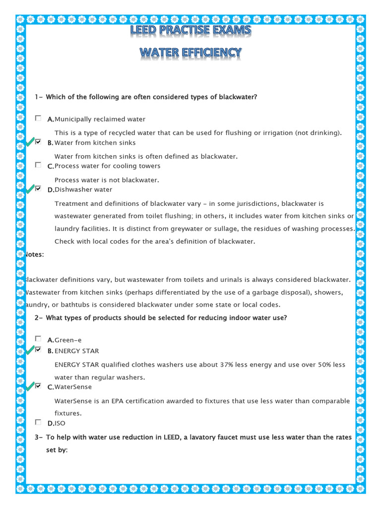 LEED PRACTISE EXAMS - Water Efficiency | PDF