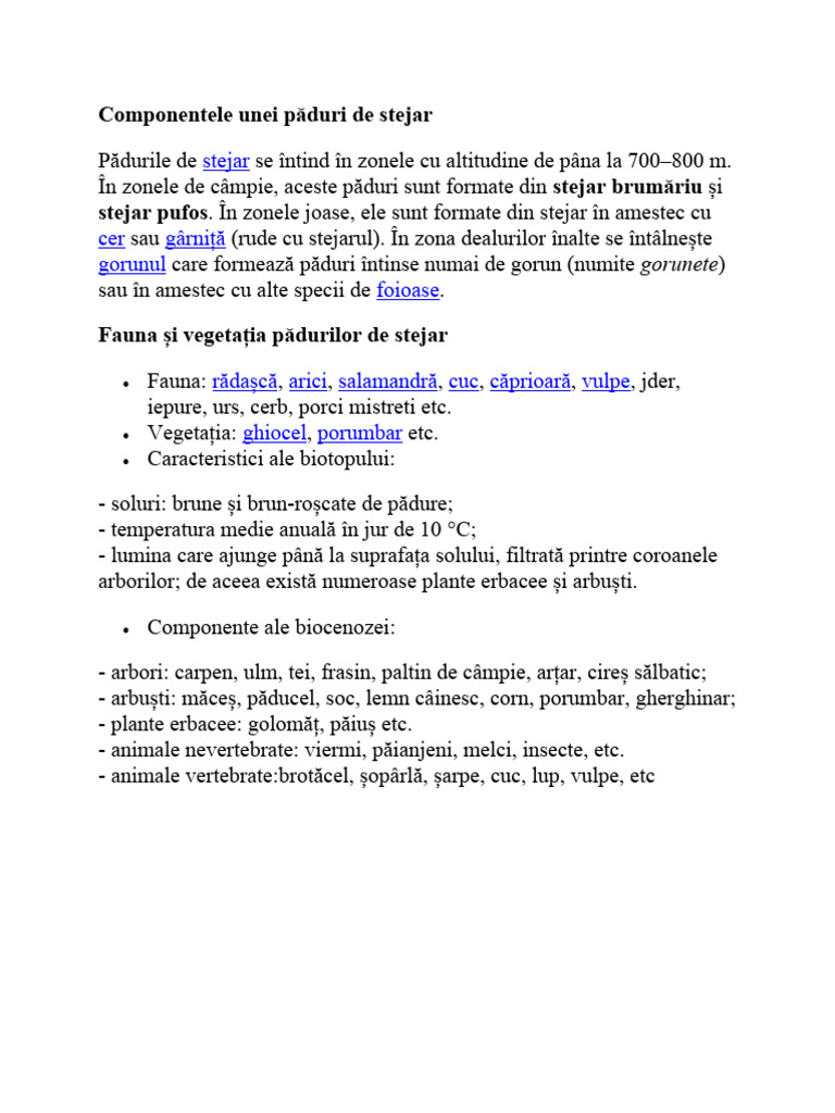 Componentele Unei Păduri de Stejar | PDF