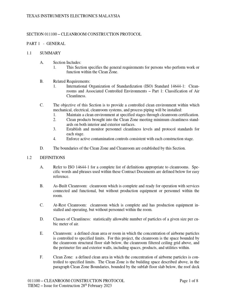 Cleanroom Construction Protocol Rev A | PDF | Secondary Sector Of The Economy | Materials