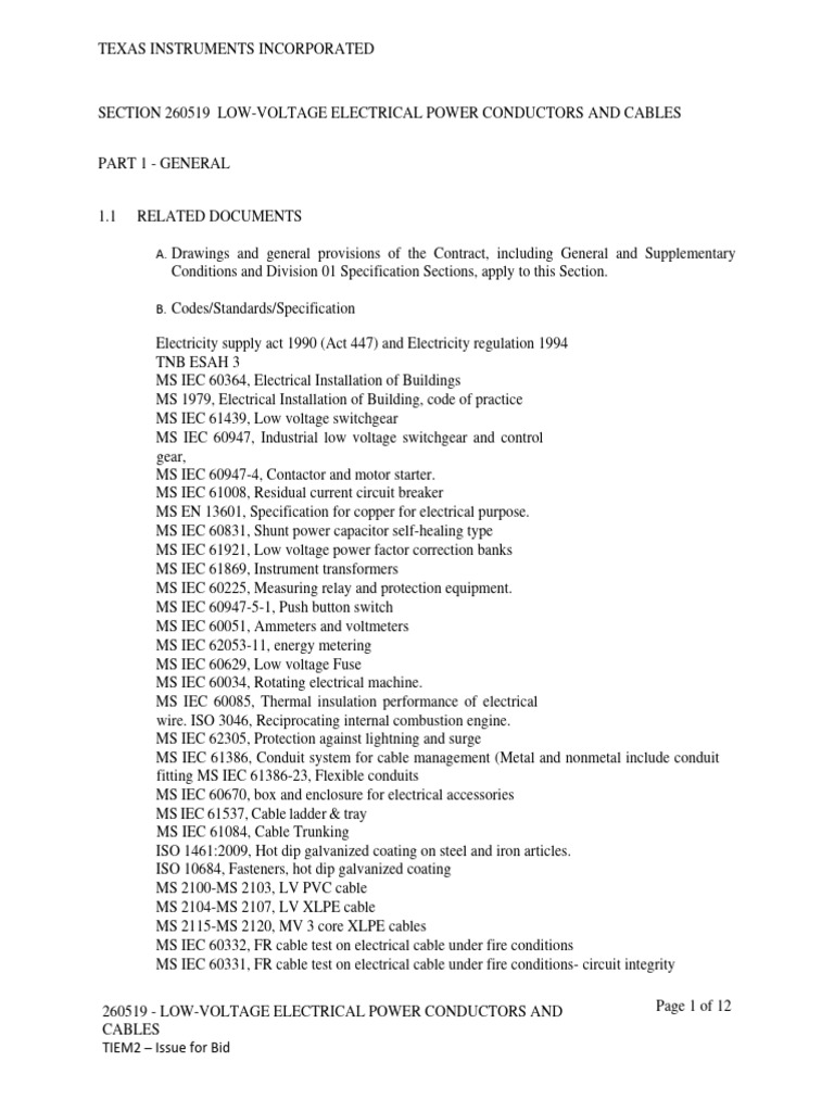 Low-Voltage Power Conductors & Cables | PDF | Electrical Wiring ...