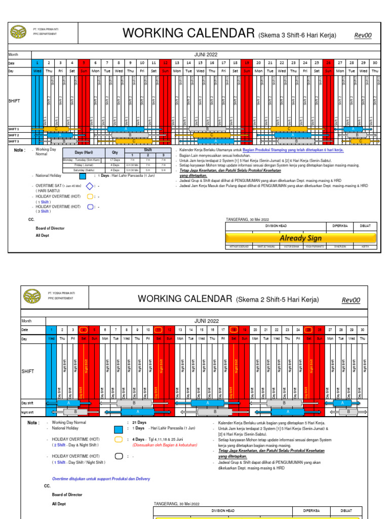 WORKING CALENDAR JUNI 2022-Yoska Rev00 | PDF
