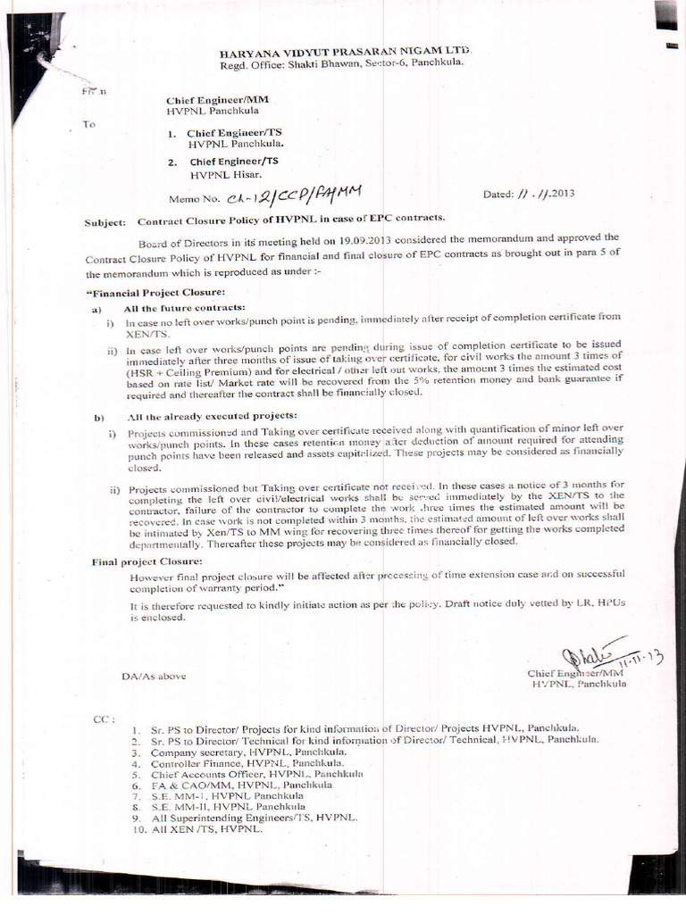 Contract Closure Policy | PDF