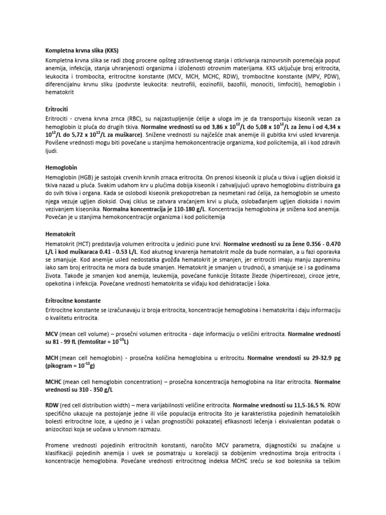 Kompletna Krvna Slika MCV MCHC | PDF