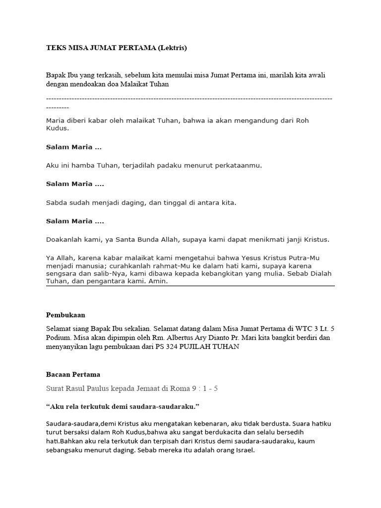 Teks Misa Jumat Pertama Lektris - 3 Nov 2023 | PDF | Agama & Spiritualitas