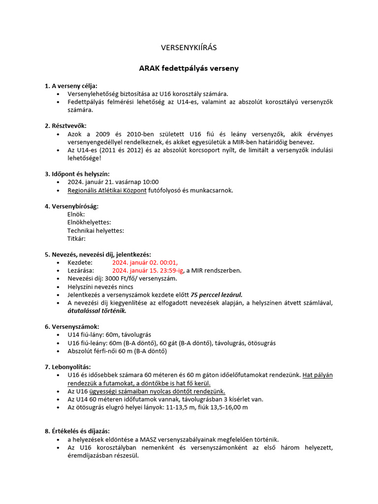 2024 01 21 Arak Up Versenykirs | PDF