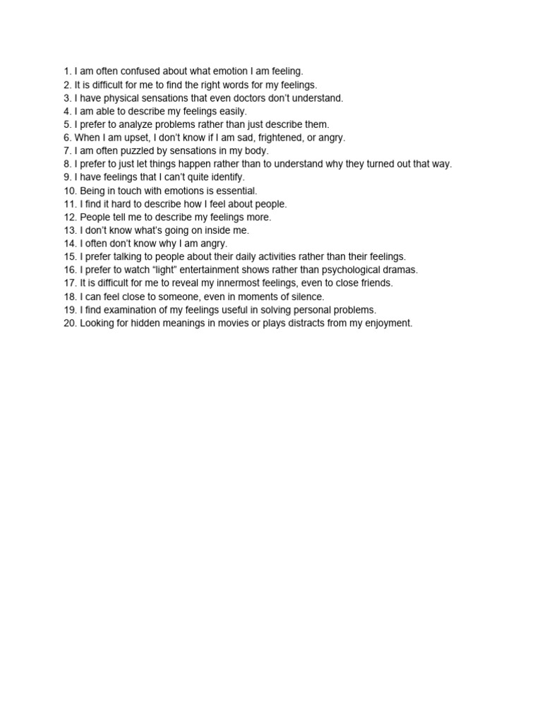 Toronto Alexithymia Scale - 20 | PDF