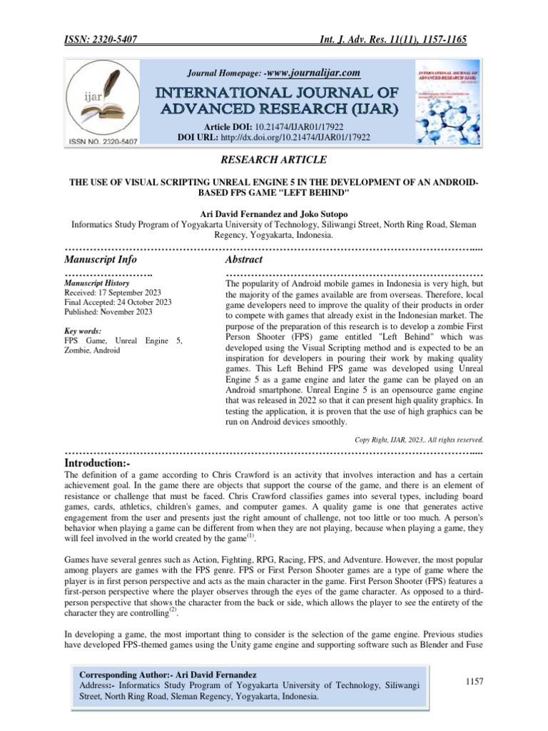 The Use of Visual Scripting Unreal Engine 5 in The Development of An Android-Based FPS Game Left ...