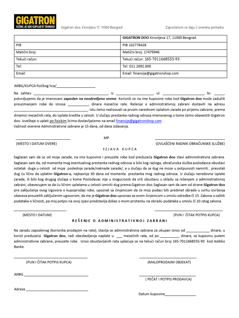 Gigatron Obrazac AZ | PDF