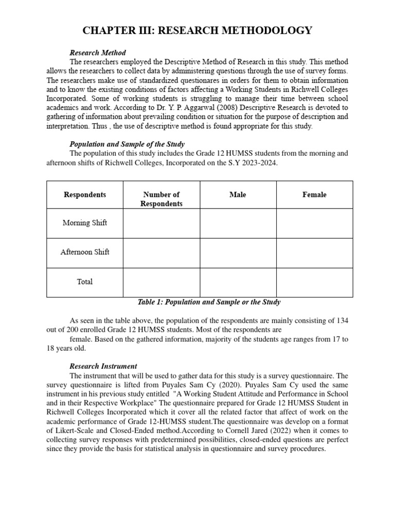 CHAPIII | PDF | Survey Methodology | Questionnaire