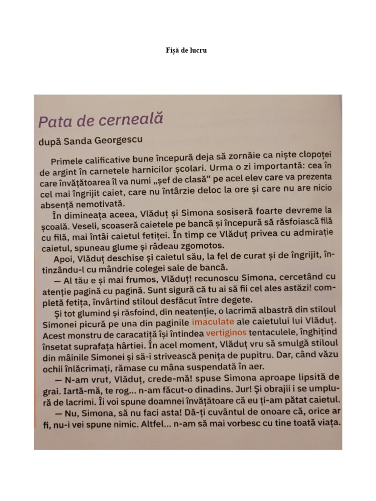 Fișă de Lucru - Pata de Cerneală | PDF