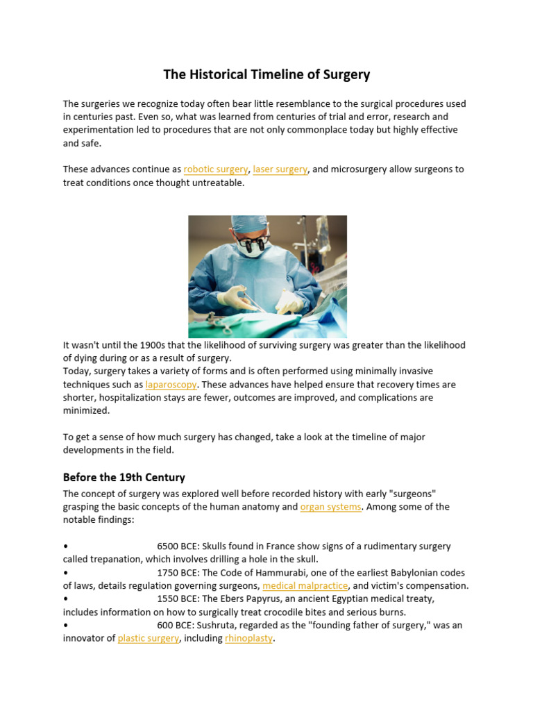 The Historical Timeline of Surgery | PDF