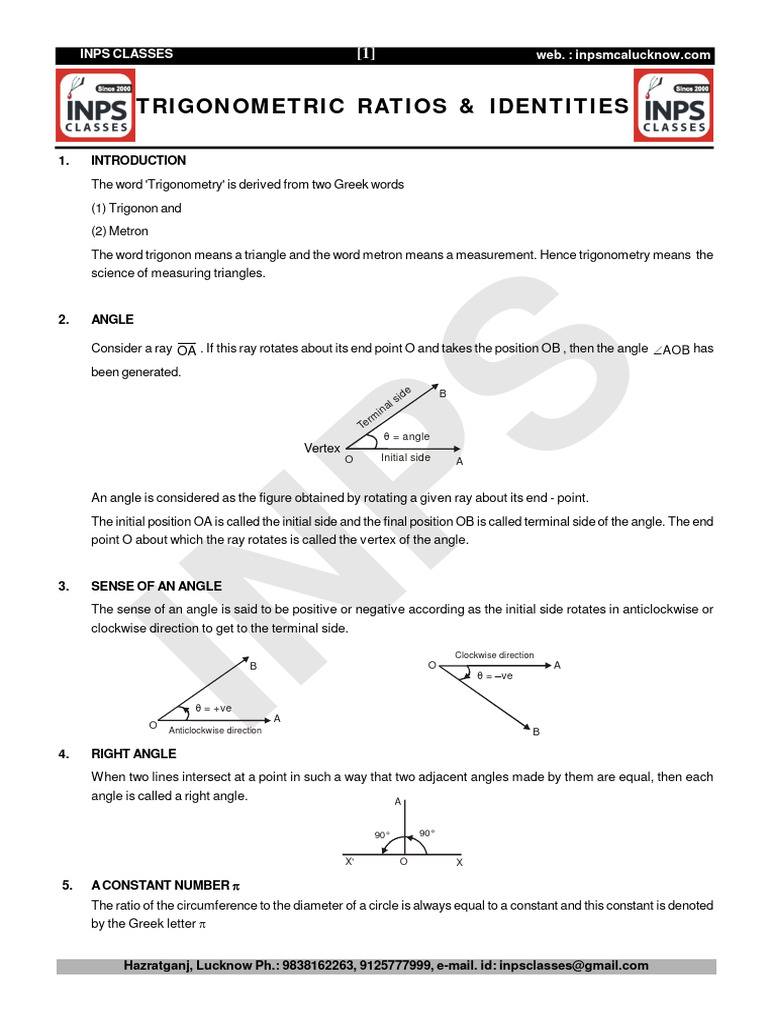 Theory_Trigonometric_Ratio_34292 | PDF | Angle | Trigonometry