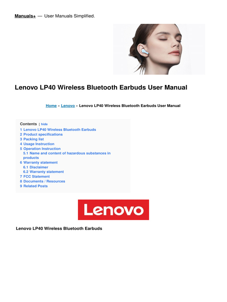 lp40 Wireless Bluetooth Earbuds Manual | PDF | Microphone | Headphones