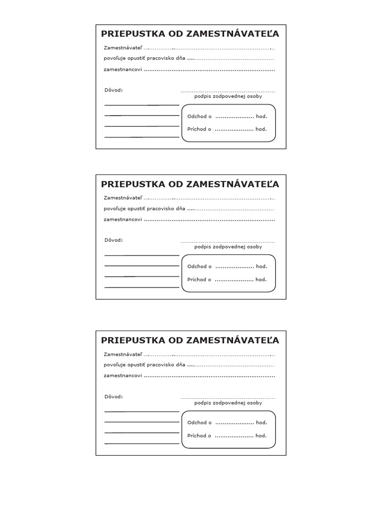 Ipdf Vzor Priepustka Od Zamestn Vate A 3048 | PDF
