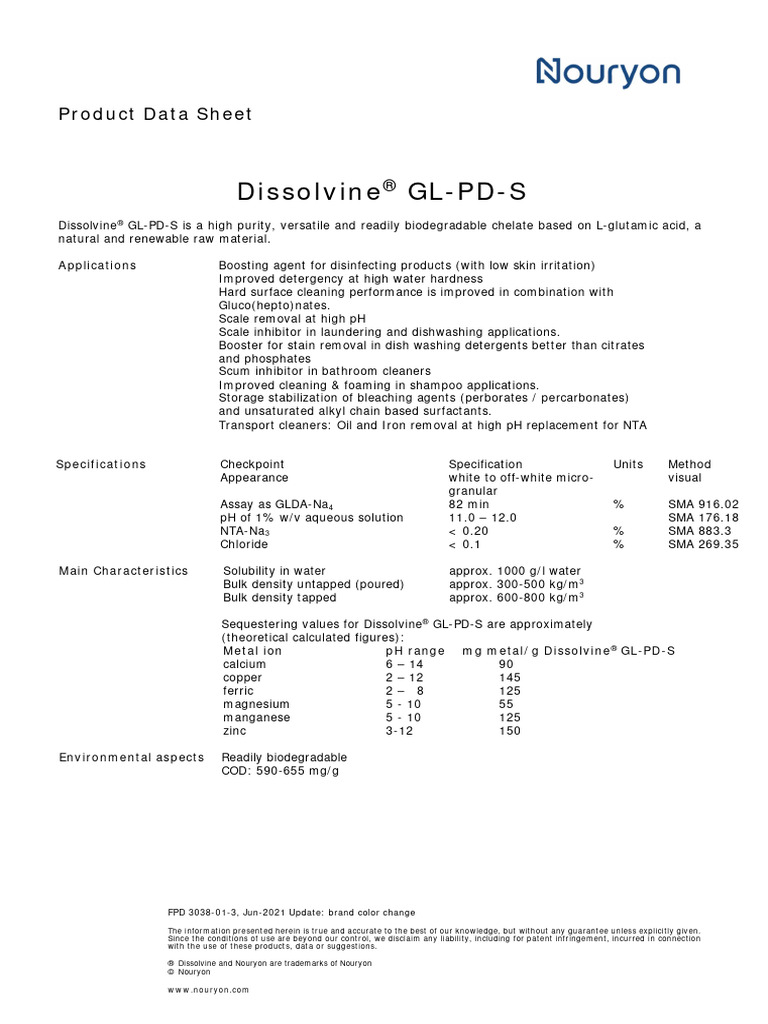 DissolvineGL PD S PDS | PDF | Detergent | Chemistry