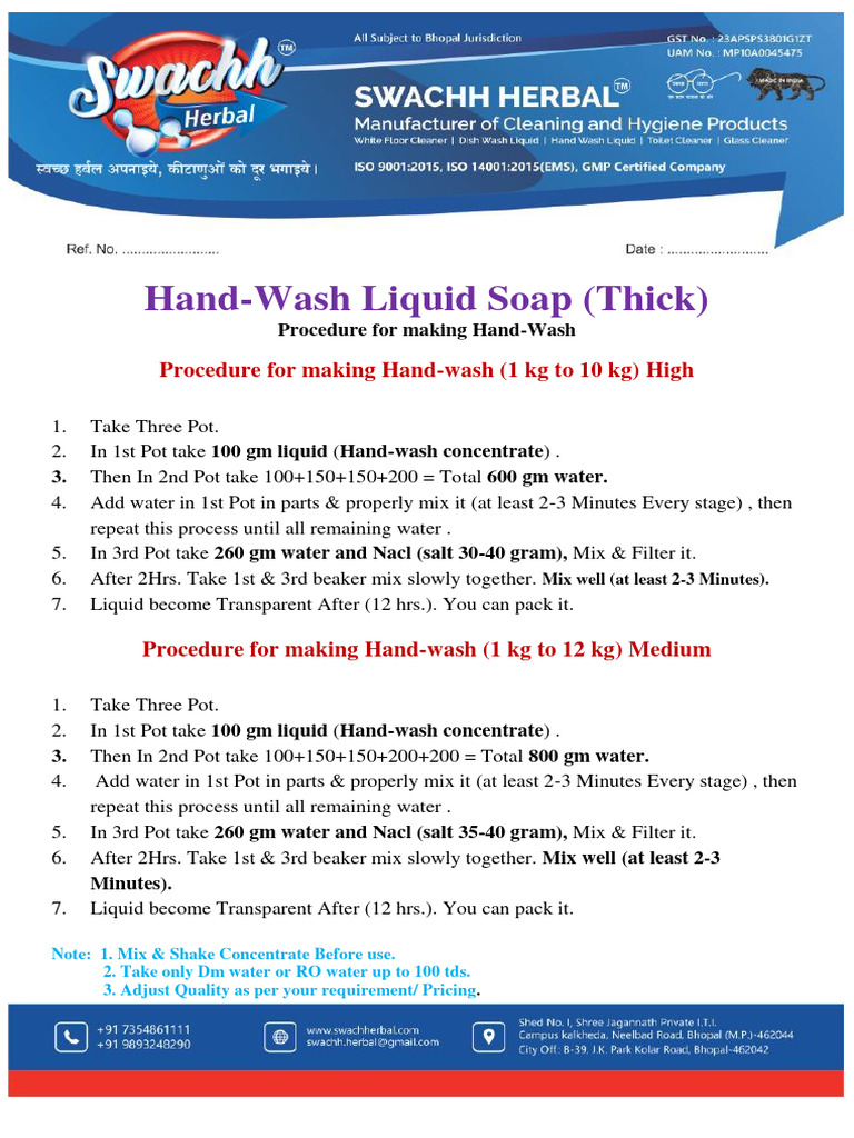 Hand Wash Concentrate | PDF