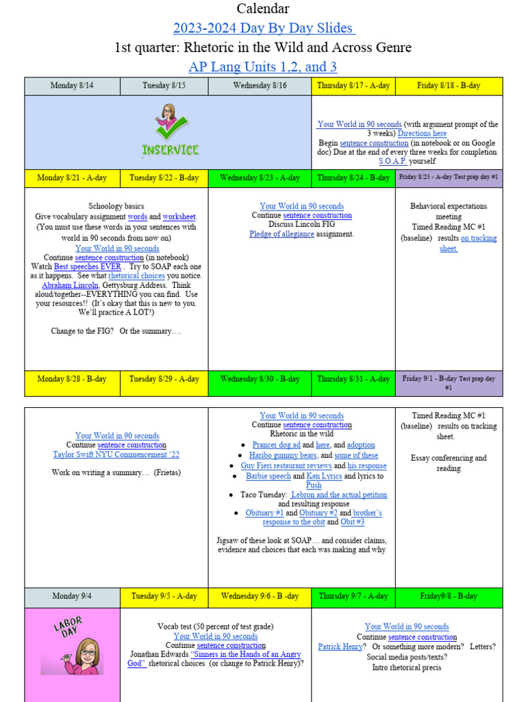2023-2024 Tentative Calendar AP Lang | PDF | Language Arts & Discipline