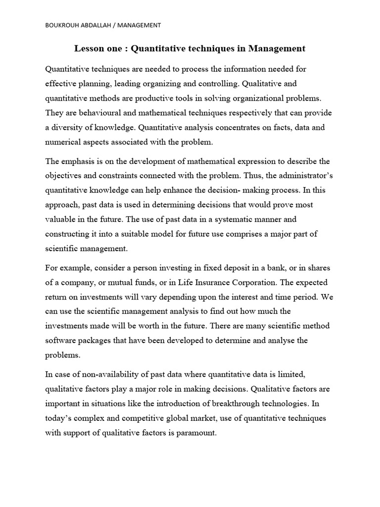 Quantitative Techniques in Management | PDF | Quantitative Research | Data