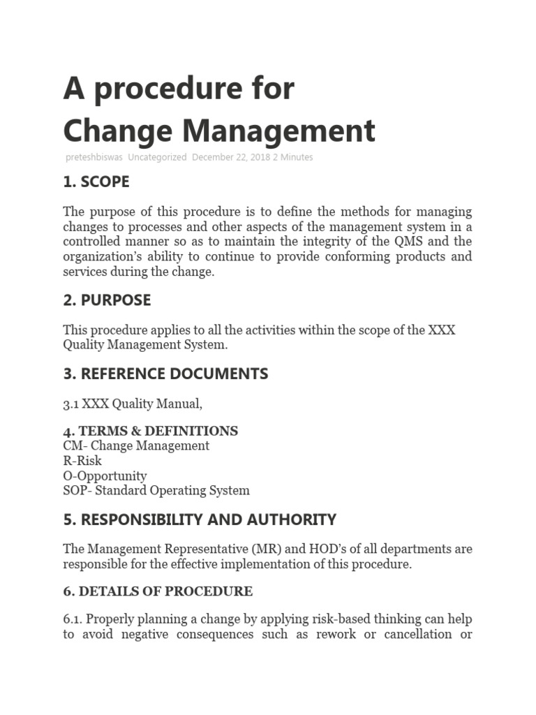 Change Management Procedure Overview | PDF | Quality Management System ...