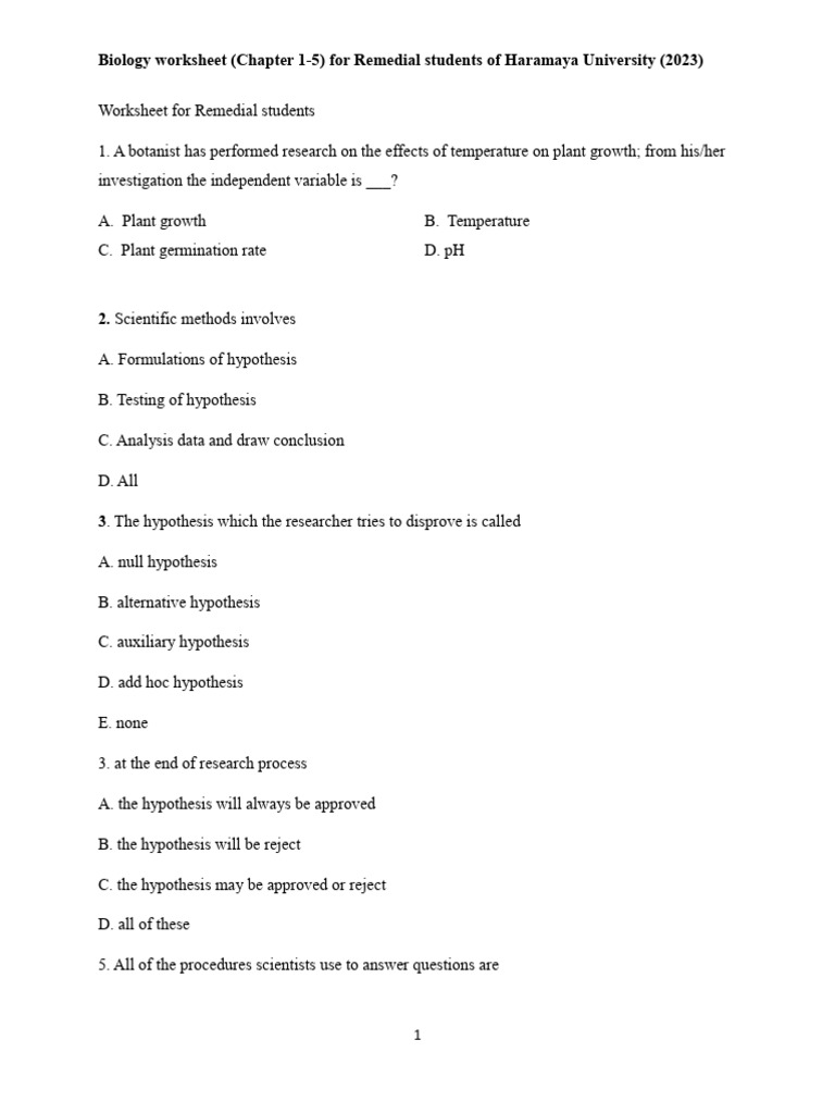 Biology Worksheet For Remedial Students | PDF | Microorganism ...