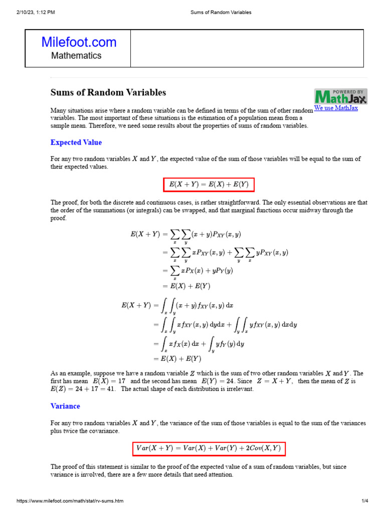 Sums of Random Variables | PDF