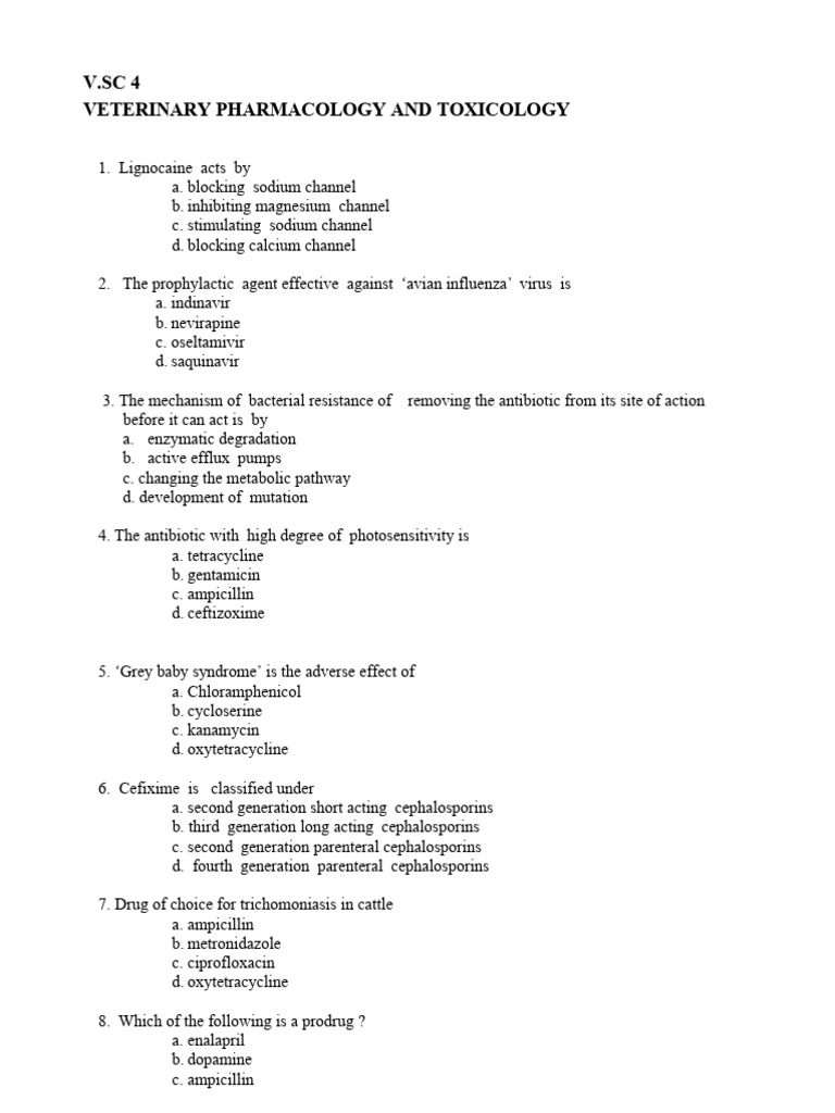 MCQ On Veterinary Pharmacology | PDF | Drugs | Pharmacology
