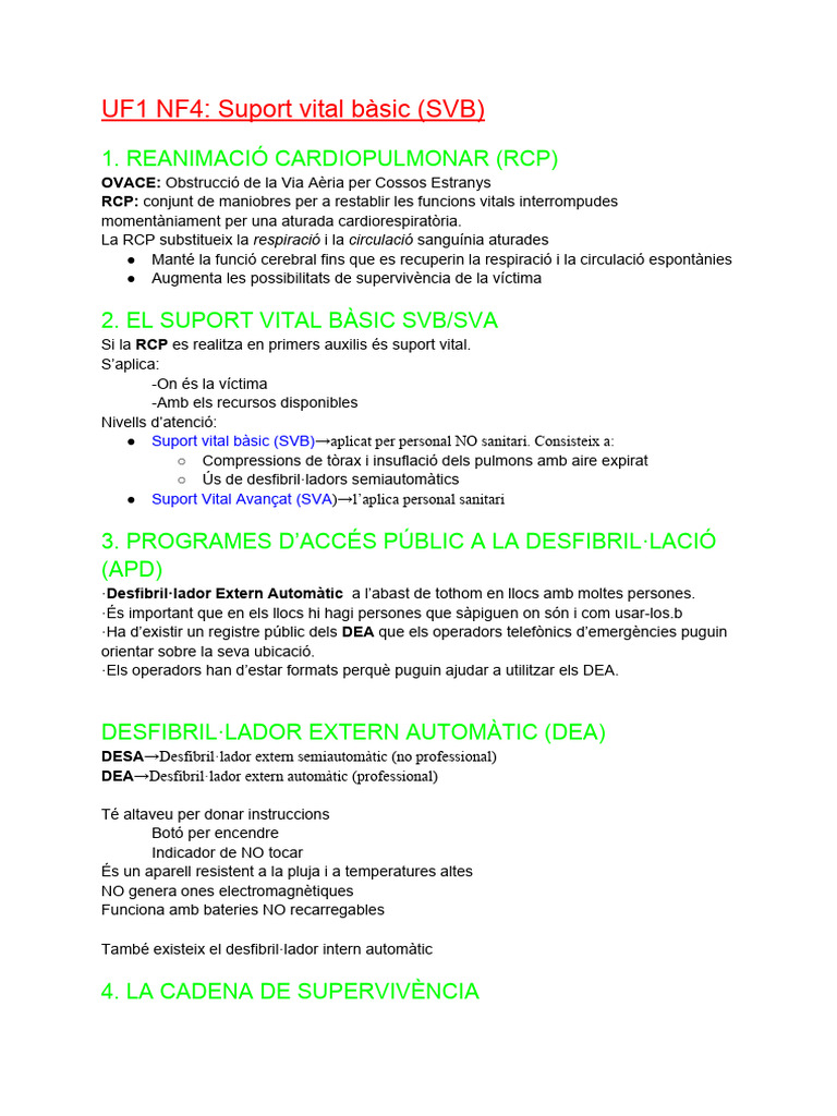 UF1 NF4 - Suport Vital Bàsic (SVB) | PDF