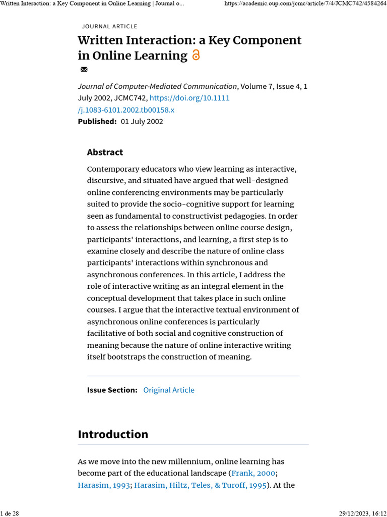 Written Interaction A Key Component in Online Learning Journal of ...