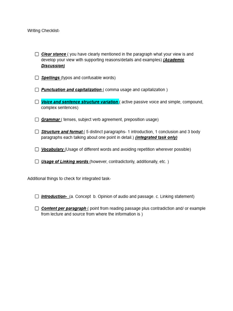 TOEFL Writing Checklist | PDF