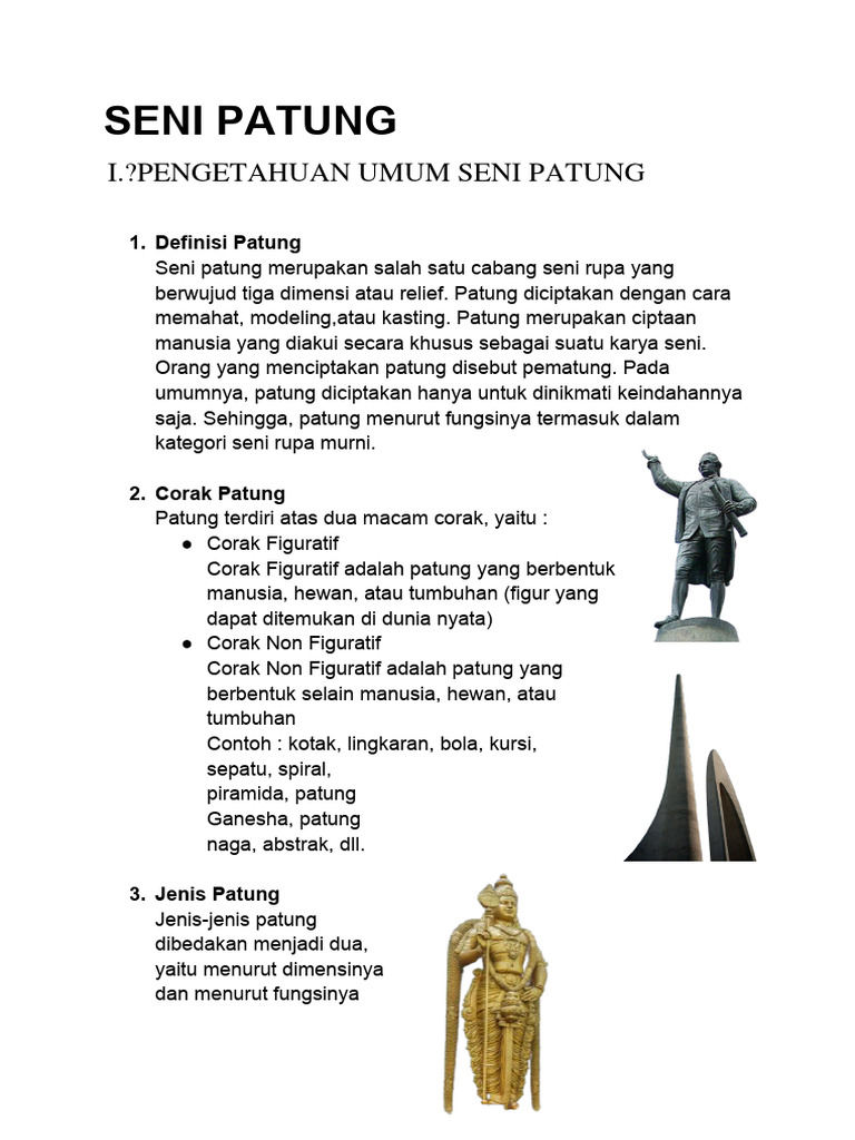 Seni Patung Dan Contohnya | PDF