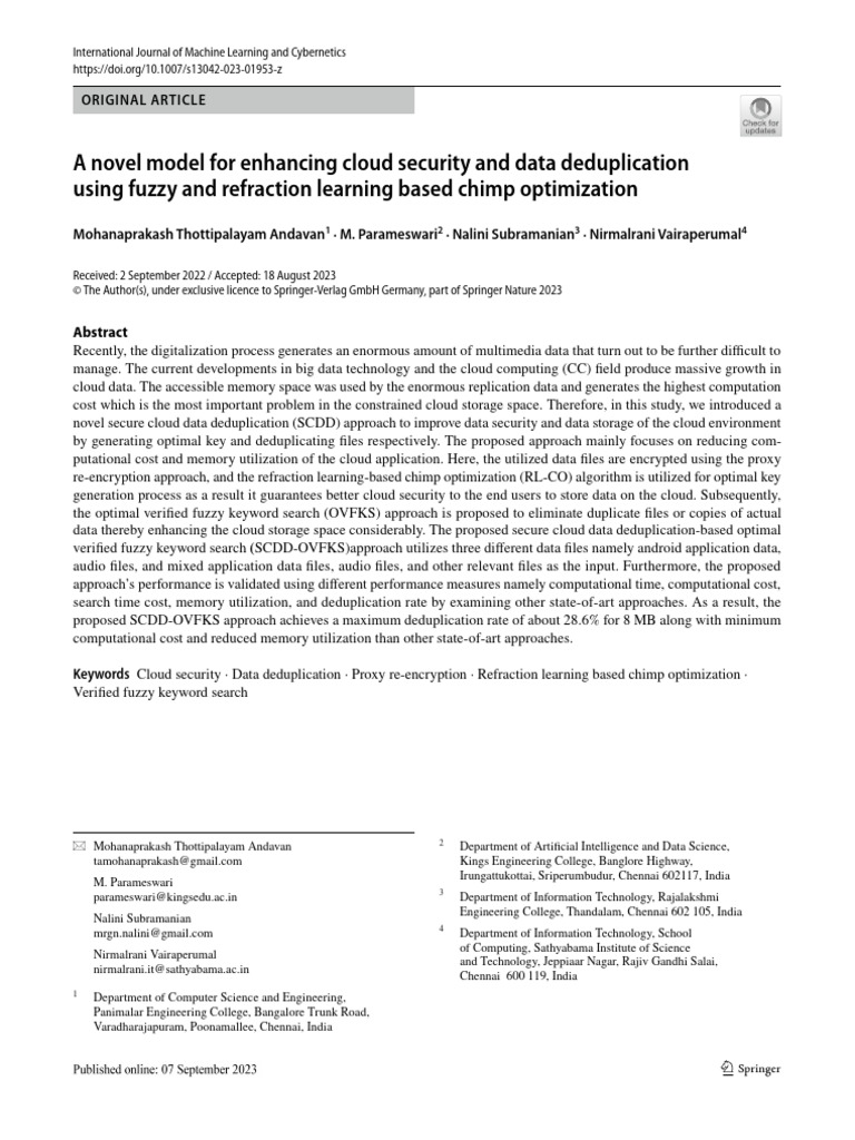 A Novel Model For Enhancing Cloud Security and Data Deduplication Using ...