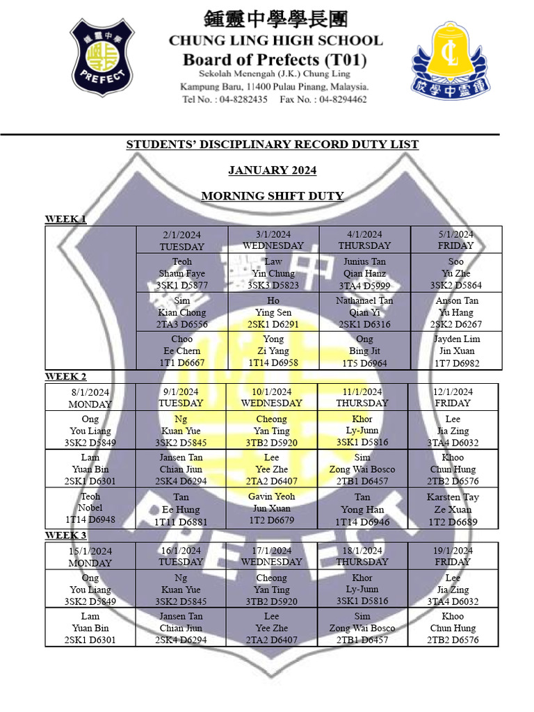 January 2024 SDC Duty Roster | PDF