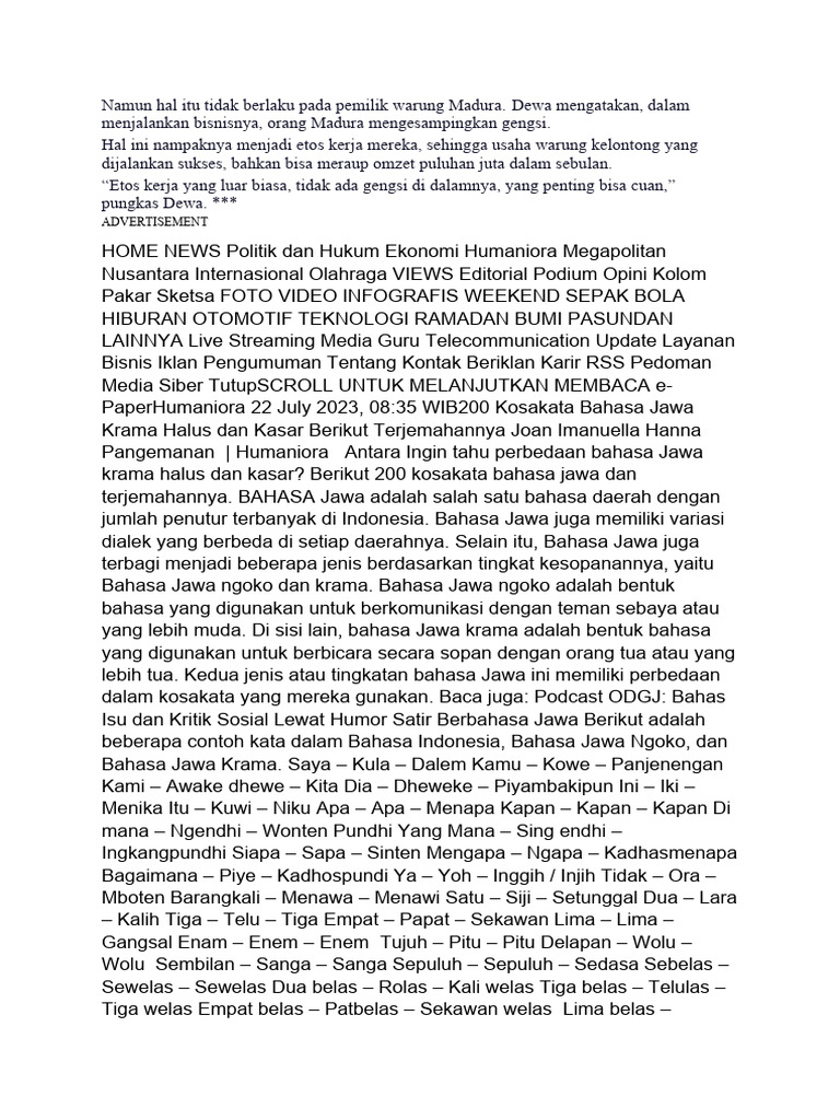 Kata Bahasa Jawa | PDF