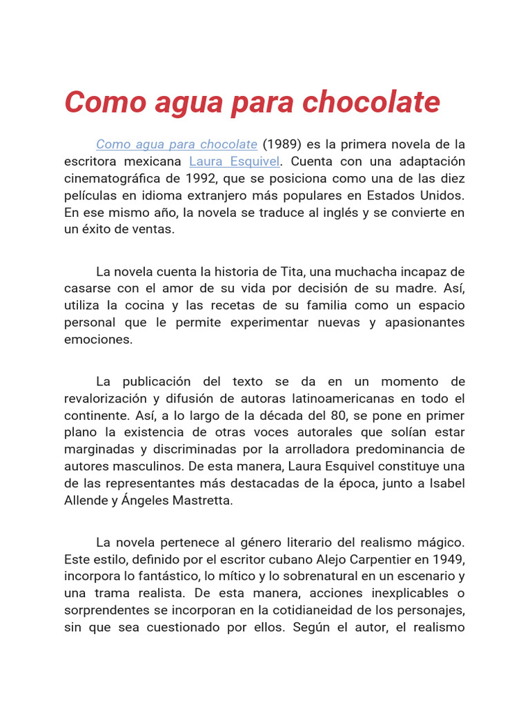 Análisis de "Como agua para chocolate" | PDF | Novelas | America latina