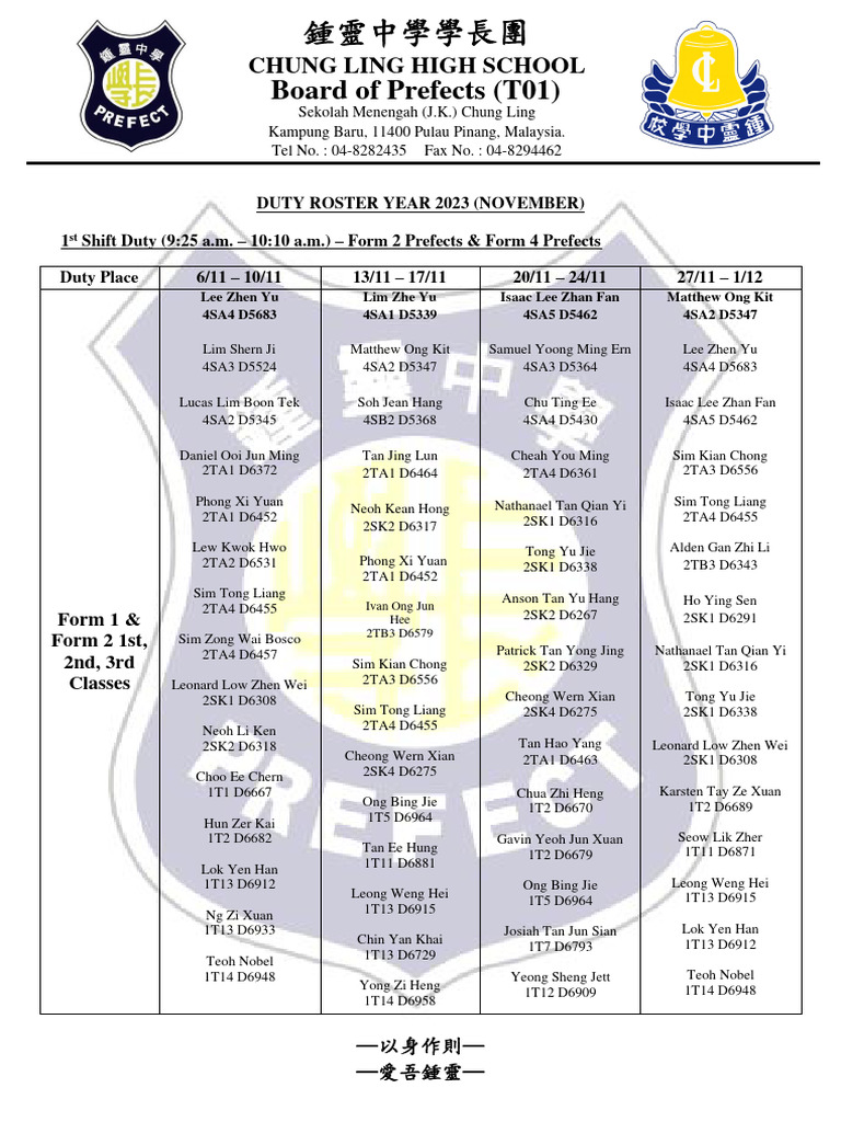 SSC Duty Roster November 2023 | PDF