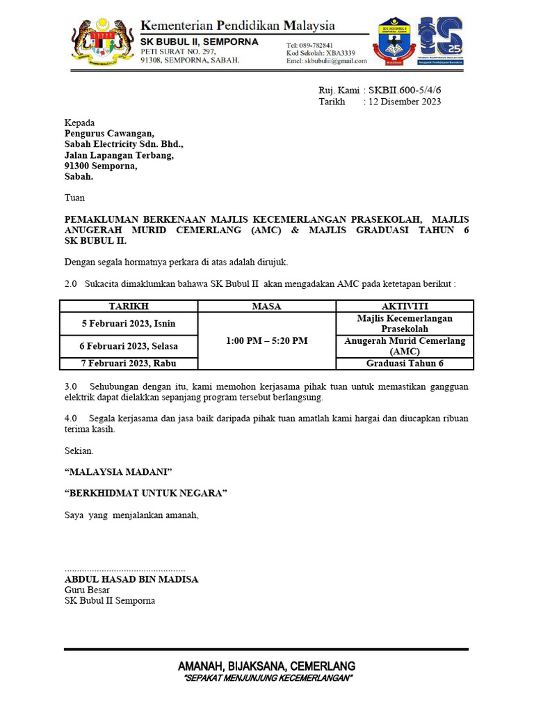 Pemakluman Majlis Kecemerlangan SK Bubul II | PDF