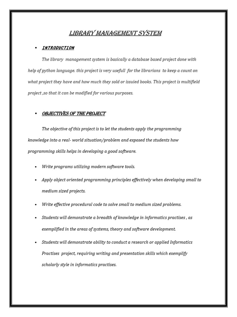 Library Management Project | PDF | Software | Library (Computing)