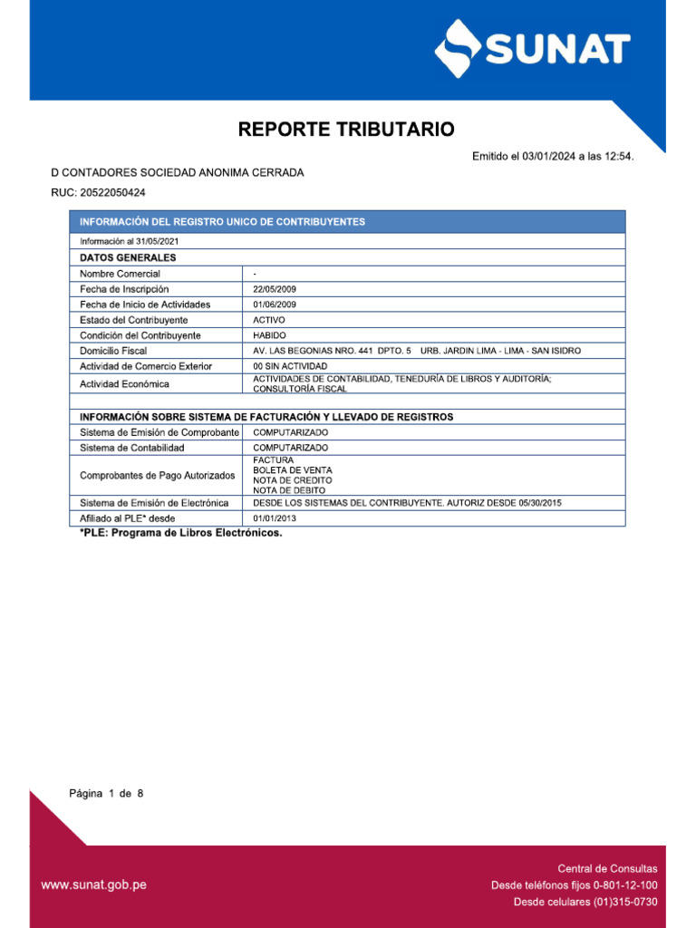 Reporte Tributario DC Sac | PDF