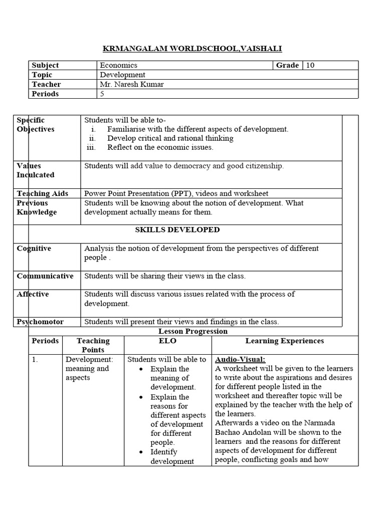GR10-Economics-ch-1 Development | PDF | Learning | Teachers
