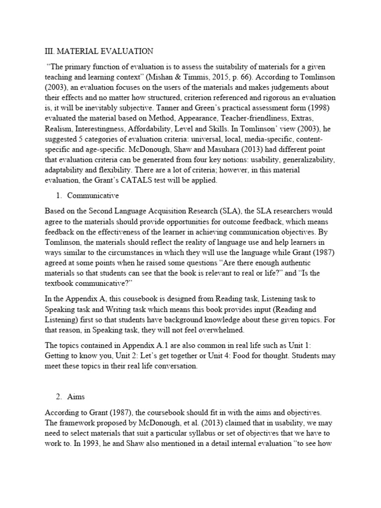 Material Evaluation | PDF | Second Language Acquisition | Vocabulary