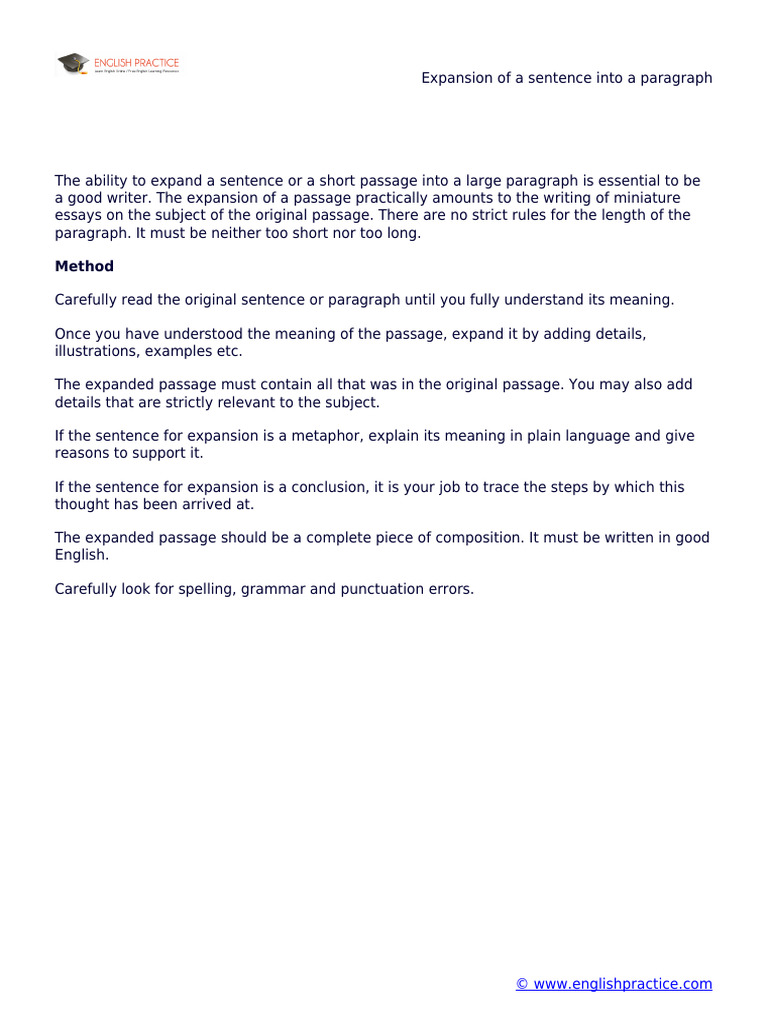 Expansion of a sentence into a paragraph | PDF