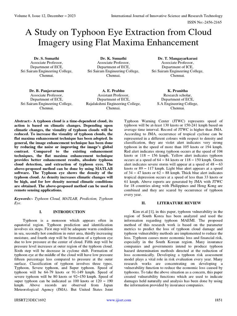 A Study On Typhoon Eye Extraction From Cloud Imagery Using Flat Maxima Enhancement | PDF ...