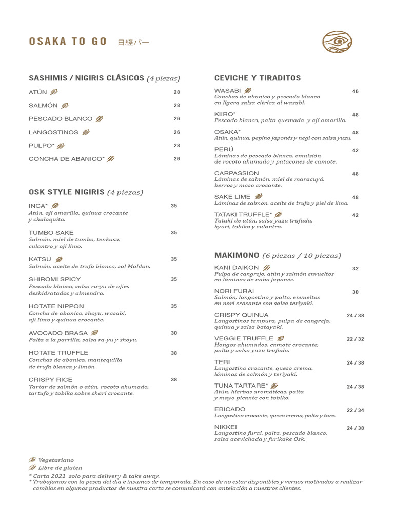 Carta Osaka | PDF | Preparación de comida y bebida | Comida y bebida