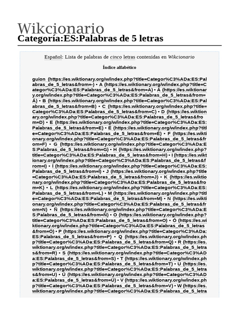 Lista de palabras en español de 5 letras | PDF | Artes del Lenguaje y ...